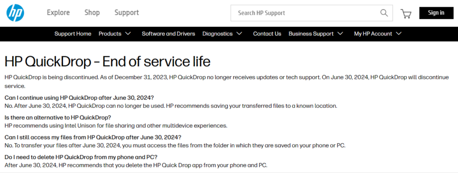 HP QuickDrop 終了へ | comino